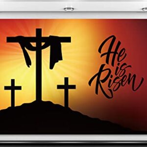 Nepnuser He is Risen Photo Booth Backdrop Christian Cross Easter Decoration Jesus Resurrection Indoor Outdoor Wall Decor-5.9×3.6ft