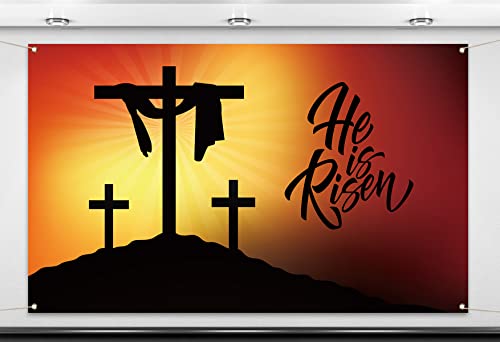 Nepnuser He is Risen Photo Booth Backdrop Christian Cross Easter Decoration Jesus Resurrection Indoor Outdoor Wall Decor-5.9×3.6ft