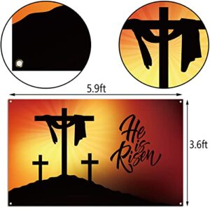 Nepnuser He is Risen Photo Booth Backdrop Christian Cross Easter Decoration Jesus Resurrection Indoor Outdoor Wall Decor-5.9×3.6ft