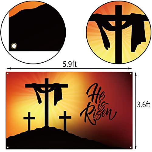 Nepnuser He is Risen Photo Booth Backdrop Christian Cross Easter Decoration Jesus Resurrection Indoor Outdoor Wall Decor-5.9×3.6ft