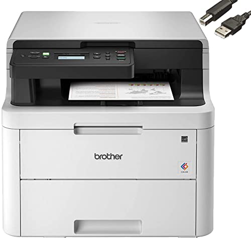 Brother HL-L3290CDW Wireless Compact Digital Color Laser All-in-One Printer, Duplex Printing, Print Scan Copy, 600 x 2400 dpi, 25ppm, 250-sheet, Works with Alexa, Bundle with Cefesfy Printer Cable