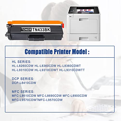 RUYY (2BK+1C+1M+1Y, 5PK) TN-433 TN433 TN433BK TN433C TN433M TN433Y Toner Cartridge High Yield Replacement for Brother HL-L8260CDW L9310CDWT DCP-L8410CDW MFC-L8610CDW L9570CDWT Toner Printer