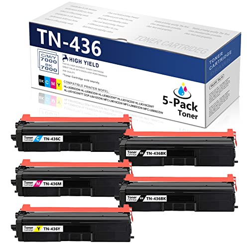 (5-Pack) TN436BK TN436C TN436M TN436Y Toner Cartridge: DRA Compatible Replacement for Brother TN436 TN-436 TN436 Toner for MFC-L8610CDW L8690CDW L8900CDW L9570CDWT L9570CDW HL-L8260CDW Printer Ink