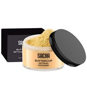 Sacha BUTTERCUP Setting Powder. No Ashy Flashback. Blurs Fine Lines and Pores. Loose, Translucent Face Powder to Set Makeup Foundation or Concealer. For Medium to Dark Skin Tones, 1.25 oz.