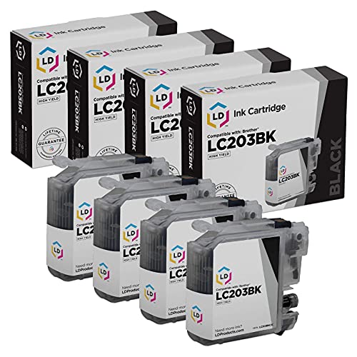 LD Compatible Ink Cartridge Replacement for Brother LC203BK High Yield (Black, 4-Pack)