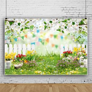 10x8ft Spring Forest Flower Backdrop, Garden Floral Tree Fence Grassland Photography Background Baby Shower Kids Birthday Party Decor Portrait Banner Photo Booth Studio Props