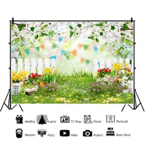 10x8ft Spring Forest Flower Backdrop, Garden Floral Tree Fence Grassland Photography Background Baby Shower Kids Birthday Party Decor Portrait Banner Photo Booth Studio Props