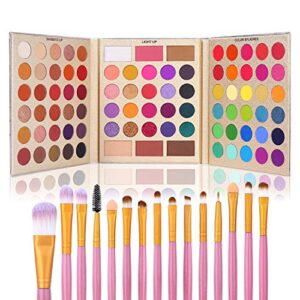 ucanbe professional 86 colors eyeshadow palette with 15pcs makeup brushes set matte glitter long lasting highly pigmented waterproof contour blush powder highlighter all in one