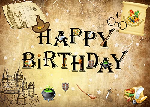 LYCGS 8X6ft Wizard Happy Birthday Backdrop Magic Castle School Backdrop Wizard Photography Background Boys Girls Kids Birthday Party Decor Banner X-110