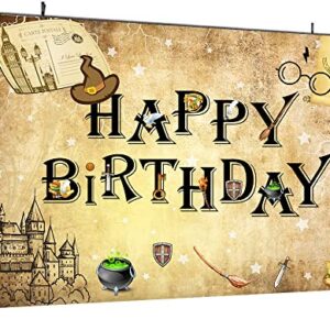 LYCGS 8X6ft Wizard Happy Birthday Backdrop Magic Castle School Backdrop Wizard Photography Background Boys Girls Kids Birthday Party Decor Banner X-110