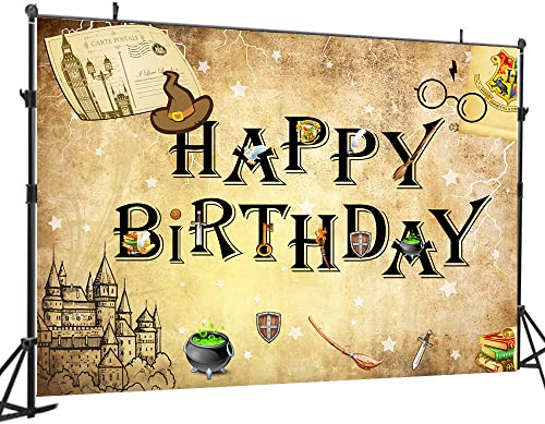 LYCGS 8X6ft Wizard Happy Birthday Backdrop Magic Castle School Backdrop Wizard Photography Background Boys Girls Kids Birthday Party Decor Banner X-110