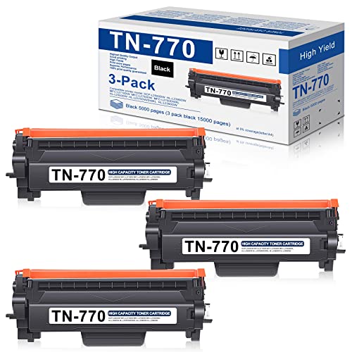 (5,000 Pages High Yield) TN770 Toner Cartridge Black Replacement for Brother TN-770 DCP-L2550DW MFC-L2750DW HL-L2370DW HL-L2325DW Printer Toner, TN770 3PK