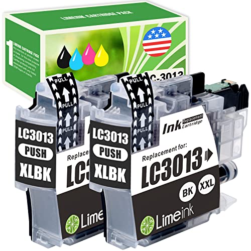 Limeink 2 Black Compatible High Yield Ink Cartridges Replacement for LC3013 LC-3013 for Brother MFC-J491DW MFC-J497DW MFC-J690DW MFC-J895DW Inkjet Printer LC 3013