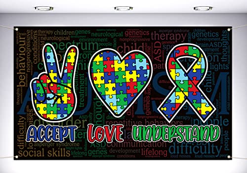 Vohado Autism Awareness Photo Booth Backdrop Accept Understand Love April Decor Puzzle Piece Photography Background Wall Decor-5.9×3.6ft