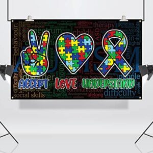 Vohado Autism Awareness Photo Booth Backdrop Accept Understand Love April Decor Puzzle Piece Photography Background Wall Decor-5.9×3.6ft