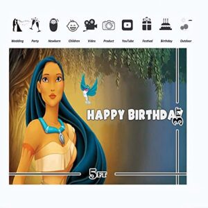 Pocahontas Princess Birthday Supplies 5x3ft Vinyl Princess Pocahontas Backdrop Party Decorations Cake Table Room Wall Decor Banner Photography Background Photo Booth Props Party Favors