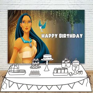 Pocahontas Princess Birthday Supplies 5x3ft Vinyl Princess Pocahontas Backdrop Party Decorations Cake Table Room Wall Decor Banner Photography Background Photo Booth Props Party Favors