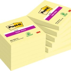 Post-it Notes Super Sticky Note Pads, 3"x3", 90 Sheet, Pack of 12, Canary Yellow (65412SSCY)