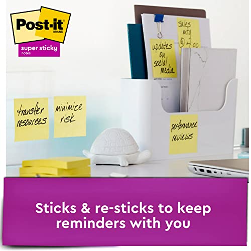 Post-it Notes Super Sticky Note Pads, 3"x3", 90 Sheet, Pack of 12, Canary Yellow (65412SSCY)