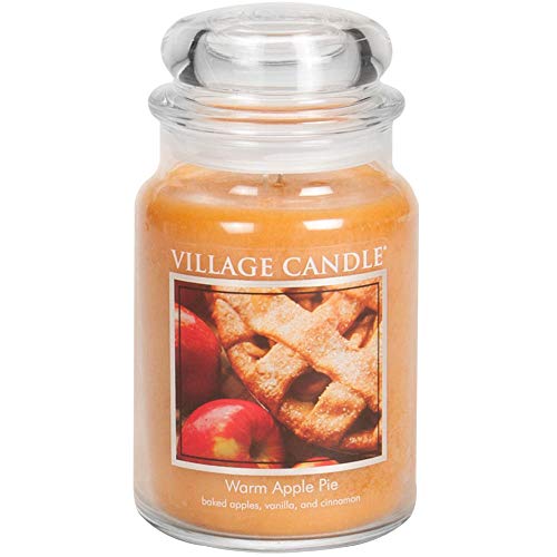 Village Candle Coconut Vanilla Large Glass Apothecary Jar Scented Candle, 21.25 oz, White & Warm Apple Pie Large Glass Apothecary Jar Scented Candle, 21.25 oz, Brown