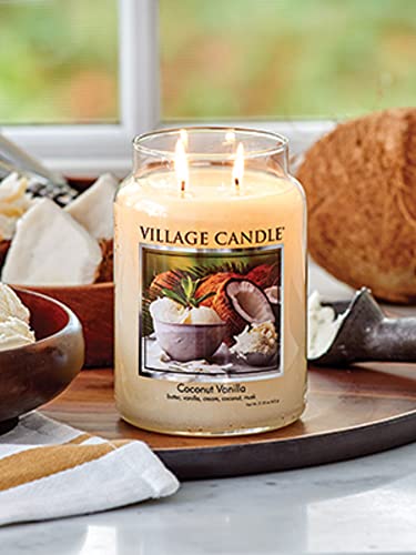 Village Candle Coconut Vanilla Large Glass Apothecary Jar Scented Candle, 21.25 oz, White & Warm Apple Pie Large Glass Apothecary Jar Scented Candle, 21.25 oz, Brown