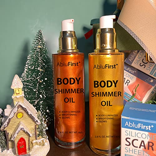 Shimmer Body Oil 2 Colors (2.8 Fl Oz (Pack of 1), Summer Body Glitter Moisturizing Light Shimmer Glow Non-Sticky Summer Body Luminizer and Illuminator Smooth (2.8 Fl Oz (Pack of 1), Gold)