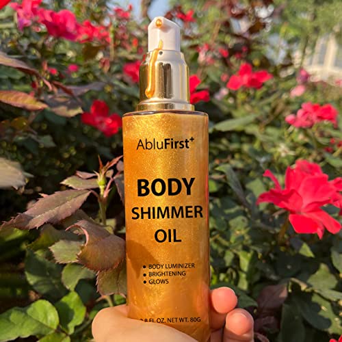 Shimmer Body Oil 2 Colors (2.8 Fl Oz (Pack of 1), Summer Body Glitter Moisturizing Light Shimmer Glow Non-Sticky Summer Body Luminizer and Illuminator Smooth (2.8 Fl Oz (Pack of 1), Gold)