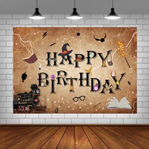 lofaris wizard happy birthday party backdrop magical wizard school birthday background boys or girls birthday party decor cake table banner 5x3ft