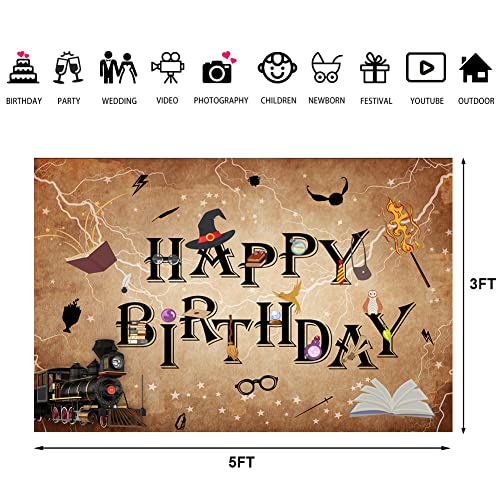 Lofaris Wizard Happy Birthday Party Backdrop Magical Wizard School Birthday Background Boys or Girls Birthday Party Decor Cake Table Banner 5x3ft