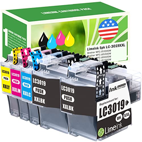 Limeink Compatible Ink Cartridge Replacement for Brother LC3019 XXL High Yield (5 Pack) for MFC-J5330DW MFC-J6530DW MFC-J6730DW MFC-J6930DW Printer (2 Black, 1 Cyan, 1 Magenta, 1 Yellow) LC 3019XXL