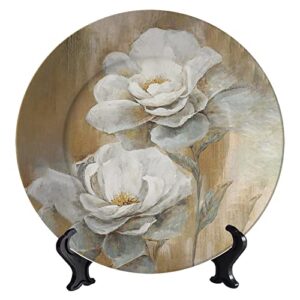 white and gold painting decorative plate festival gift round ceramic plate for living room bedroom hallway console side table decor – 7 inches