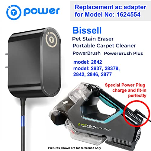 T POWER Charger for Bissell 1624554 Pet Stain Eraser Powerbrush Series 2842 2846 2837 2877 176159 Cordless Portable Hand Vacuum Cleaner ZD006C100063USE Ac Dc Adapter Power Supply