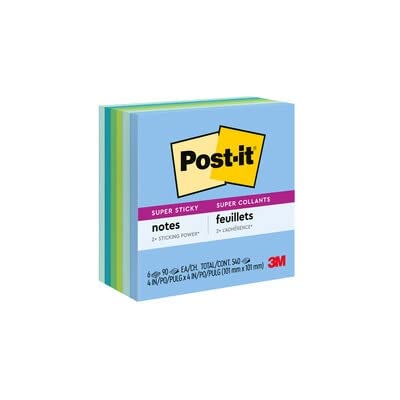 Post-It Super Sticky Notes 3x3 Inches 6 Pads 390 Pieces Bora Bora Collection