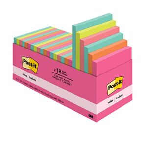 Post-it Notes, 3x3 in, 18 Pads, America's #1 Favorite Sticky Notes, Poptimistic Collection, Bright Colors (Magenta, Pink, Blue, Green), Clean Removal, Recyclable (654-18CTCP)