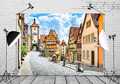 BELECO Oktoberfest Backdrop 15x8ft Fabric German Bavaria Town Street Backdrop Oktoberfest Bavarian Party Decorations Holiday Travel Background Wallpaper Home Decor Portrait Photoshoot Studio Props