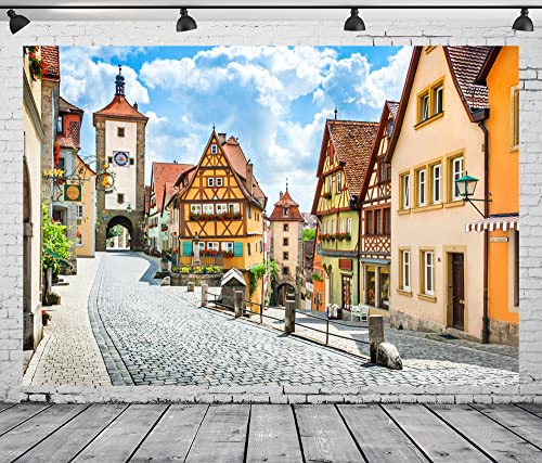 BELECO Oktoberfest Backdrop 15x8ft Fabric German Bavaria Town Street Backdrop Oktoberfest Bavarian Party Decorations Holiday Travel Background Wallpaper Home Decor Portrait Photoshoot Studio Props