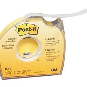 Post-it 652 Labeling & Cover-Up Tape, Non-Refillable, 1/3" x 700" Roll (4)