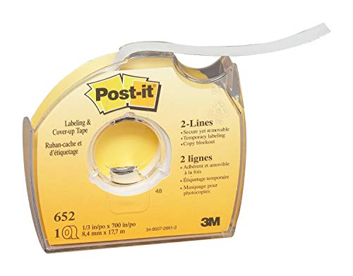 Post-it 652 Labeling & Cover-Up Tape, Non-Refillable, 1/3" x 700" Roll (4)