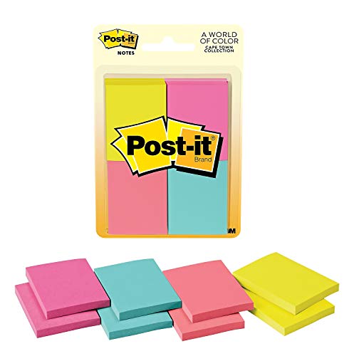 Post-it Mini Notes, 1.5 in x 2 in, 8 Pads, America's #1 Favorite Sticky Notes, Jaipur Collection, Bold Colors (Green, Yellow, Orange, Purple, Blue), Clean Removal, Recyclable (653-AU)