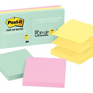 Post-it Pop-up Notes, 3x3 in, 6 Pads, America's #1 Favorite Sticky Notes, Beachside Café Collection, Pastel Colors, Recyclable (R330-AP)