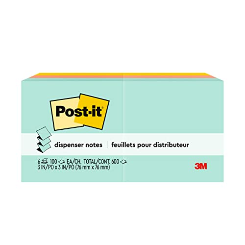 Post-it Pop-up Notes, 3x3 in, 6 Pads, America's #1 Favorite Sticky Notes, Beachside Café Collection, Pastel Colors, Recyclable (R330-AP)