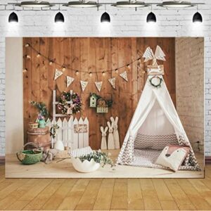 Easter Backdrop Interior Spring Tent Eggs Photography Background for Kids Newborn Baby Decor Banner Portrait Photo Booth Props Vinyl (7ft×5ft)