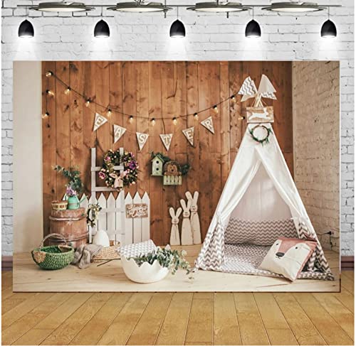 Easter Backdrop Interior Spring Tent Eggs Photography Background for Kids Newborn Baby Decor Banner Portrait Photo Booth Props Vinyl (7ft×5ft)