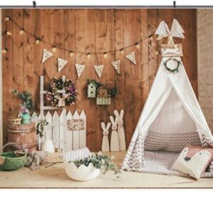 Easter Backdrop Interior Spring Tent Eggs Photography Background for Kids Newborn Baby Decor Banner Portrait Photo Booth Props Vinyl (7ft×5ft)