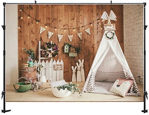 Easter Backdrop Interior Spring Tent Eggs Photography Background for Kids Newborn Baby Decor Banner Portrait Photo Booth Props Vinyl (7ft×5ft)