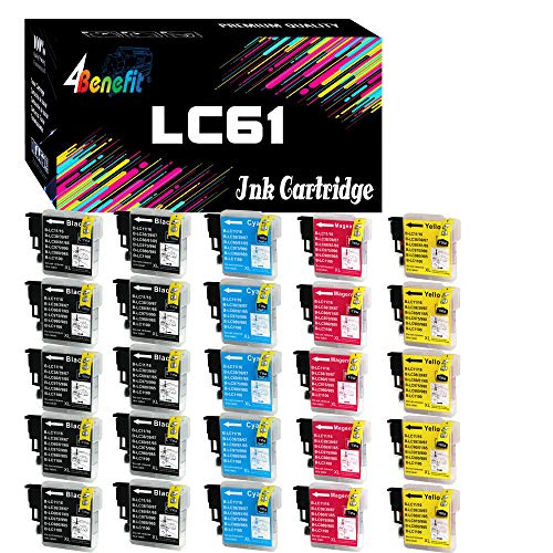 4Benefit (Set of 25) Compatible LC-61 LC61 Ink Cartridge LC 61 (10BK+5C+5M+5Y) Replacement for Brother LC61BK LC61C LC61M LC61Y Used for MFC-290C MFC-495CW MFC-490CW MFC-6490CW Inkjet Printer