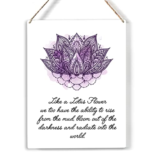 Lotus Flower Quote Wood Sign Inspirational Meditation Wooden Signs Rustic Hanging Plaque Wall Art "8 x 10" Sign Wall Decor for Home Yoga Studio