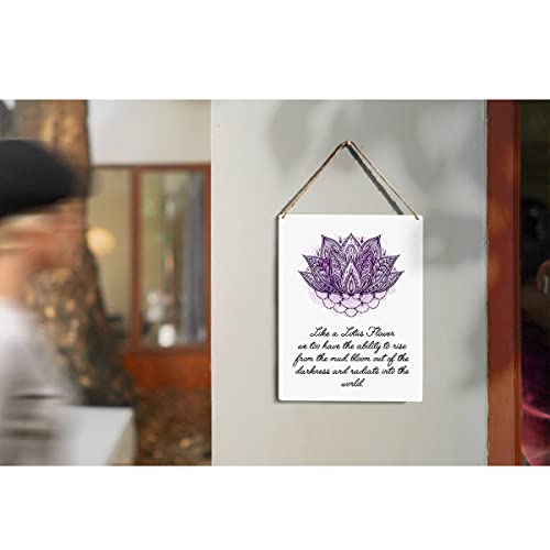 Lotus Flower Quote Wood Sign Inspirational Meditation Wooden Signs Rustic Hanging Plaque Wall Art "8 x 10" Sign Wall Decor for Home Yoga Studio