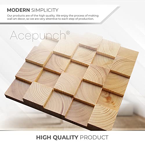 Acepunch 6 Artistic 3D Mosaic Premium High-Grade Finland Wooden Wall Art Panel Room DIY Acoustic Sound Diffuser STC 27 Home Studio Wood Soundproofing Noise Reduction Wood Decor 12x12in AP1254