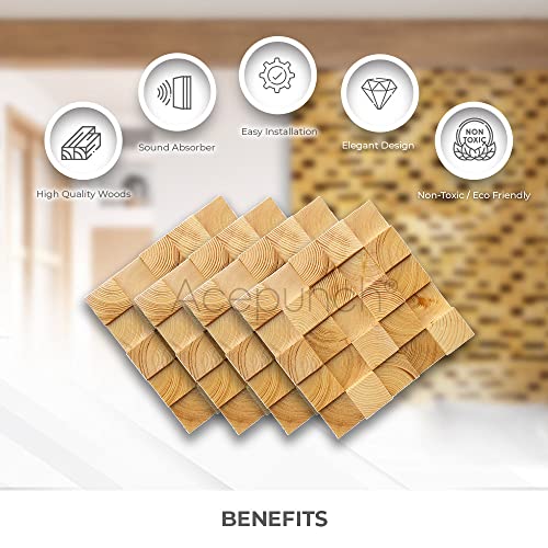 Acepunch 6 Artistic 3D Mosaic Premium High-Grade Finland Wooden Wall Art Panel Room DIY Acoustic Sound Diffuser STC 27 Home Studio Wood Soundproofing Noise Reduction Wood Decor 12x12in AP1254